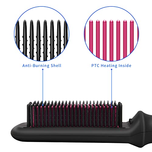 Hair Straightener Brush 5 Temp Settings Ionic Straightening Brush for Frizz-Free Silky Hair, Anti-Scald Fast Heating Auto-Off Safe Straightening Comb for Women.