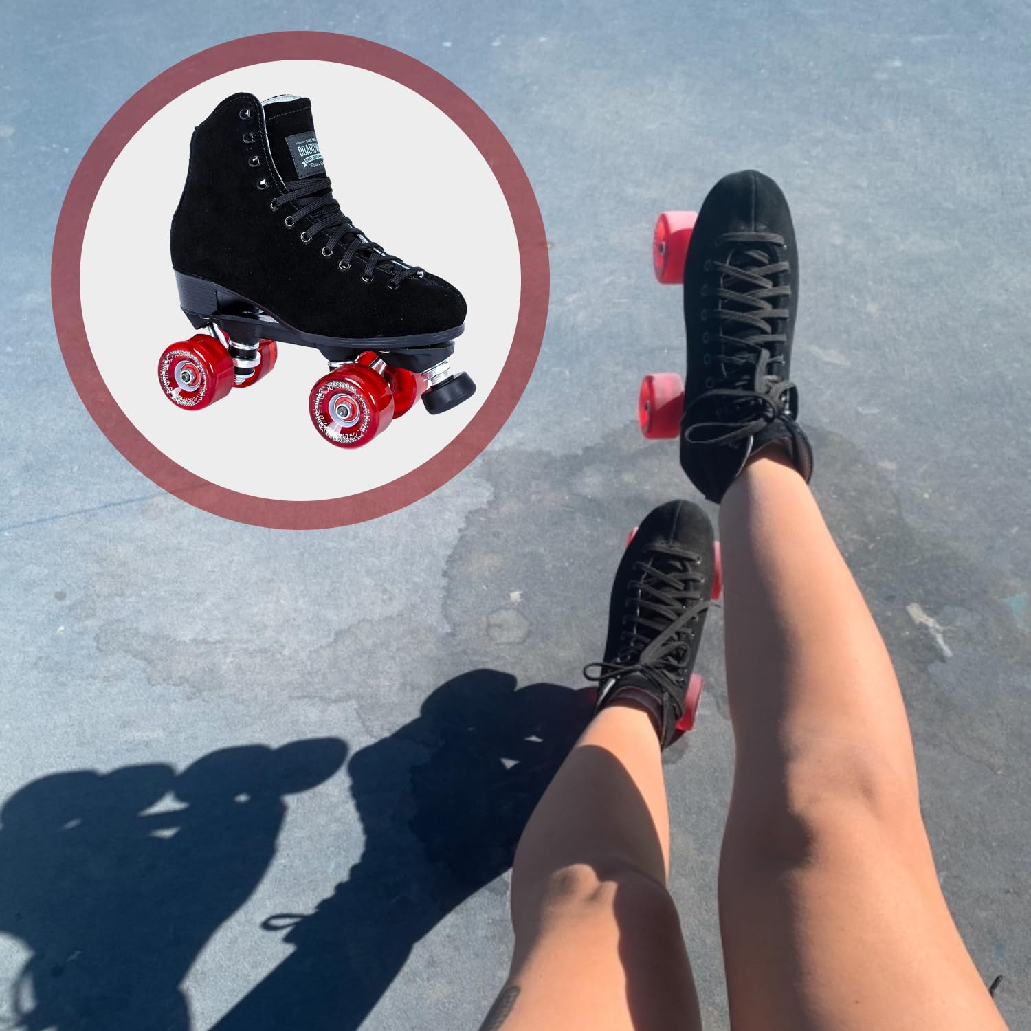 Sure Grip Boardwalk Unisex Outdoor Roller Skate - Suede Material, ABEC 3 Bearings, Soft 78A Motion 62mm Red Wheels - Polyurethane Wheel Material (Red Motion)