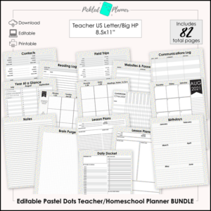 editable pastel dots teacher/homeschool planner bundle