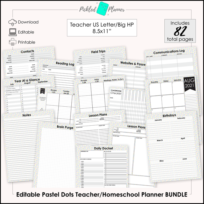 Editable Pastel Dots Teacher/Homeschool Planner BUNDLE