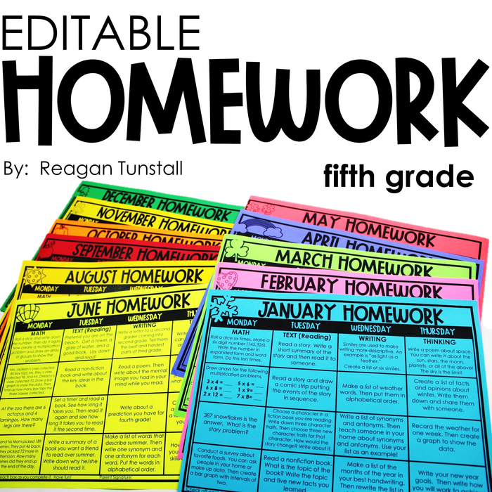 Editable Homework 5th Grade