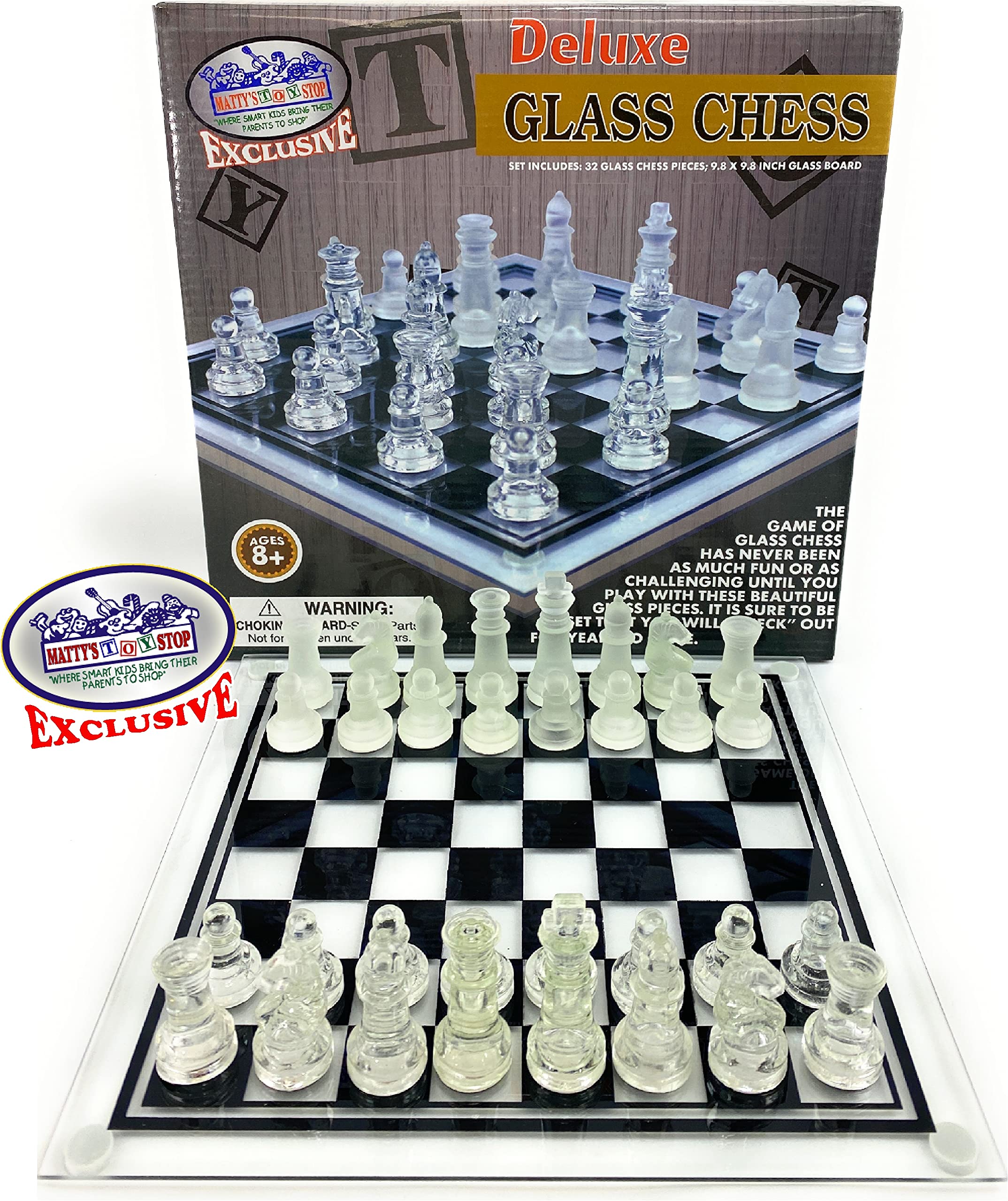 Matty's Toy Stop Deluxe Clear & Frosted Glass Chess Set (10") Small