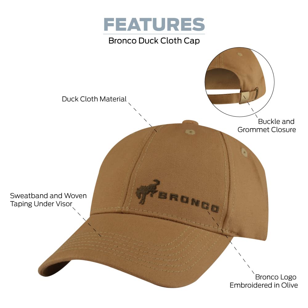 Ford Bronco Baseball Cap, Adjustable 6-Panel Duck Hat, Brown