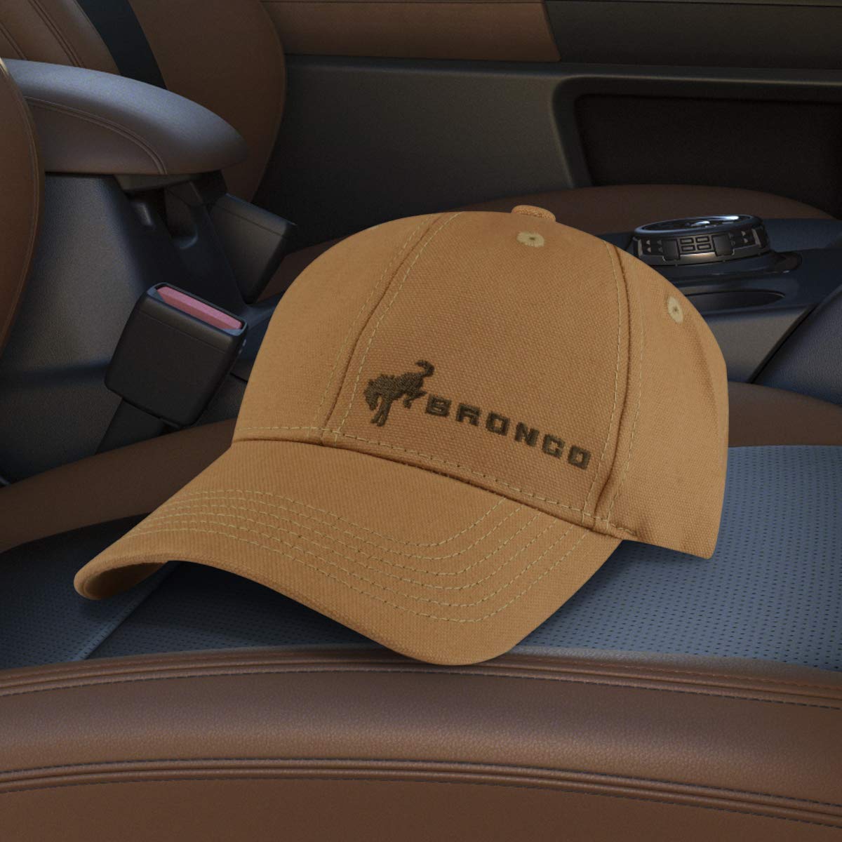 Ford Bronco Baseball Cap, Adjustable 6-Panel Duck Hat, Brown