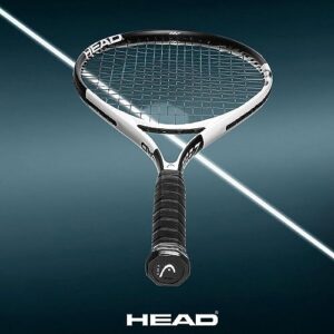 HEAD Geo Speed Adult Tennis Racket - Pre-Strung Head Light Balance 27.5 Inch Racquet - 4 3/8 In Grip, Black/White