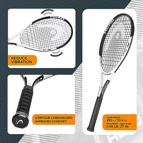 HEAD Geo Speed Adult Tennis Racket - Pre-Strung Head Light Balance 27.5 Inch Racquet - 4 3/8 In Grip, Black/White