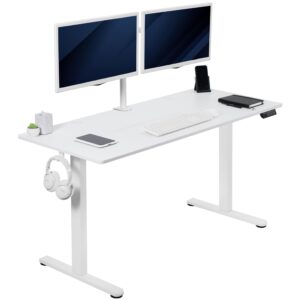 vivo electric 55 x 24 inch stand up desk, complete height adjustable standing home & office workstation with memory controller, white top, white frame, desk-e155tw