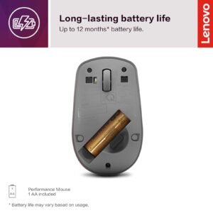 Lenovo 530 Full Size Wireless Computer Mouse for PC, Laptop, Computer with Windows - 2.4 GHz Nano USB Receiver - Ambidextrous Design - 12 Months Battery Life - Graphite Grey