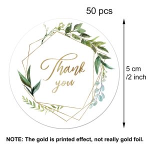 Greenery Frames Thank You Stickers, 2 Inch Thank You Stickers, 50 Thank You Labels Perfect for Small Business Owners, Wedding, Birthday Party Favors, Thanks Envelope, Gift Box.