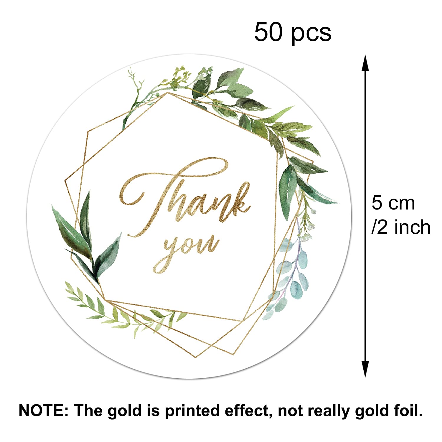 Greenery Frames Thank You Stickers, 2 Inch Thank You Stickers, 50 Thank You Labels Perfect for Small Business Owners, Wedding, Birthday Party Favors, Thanks Envelope, Gift Box.