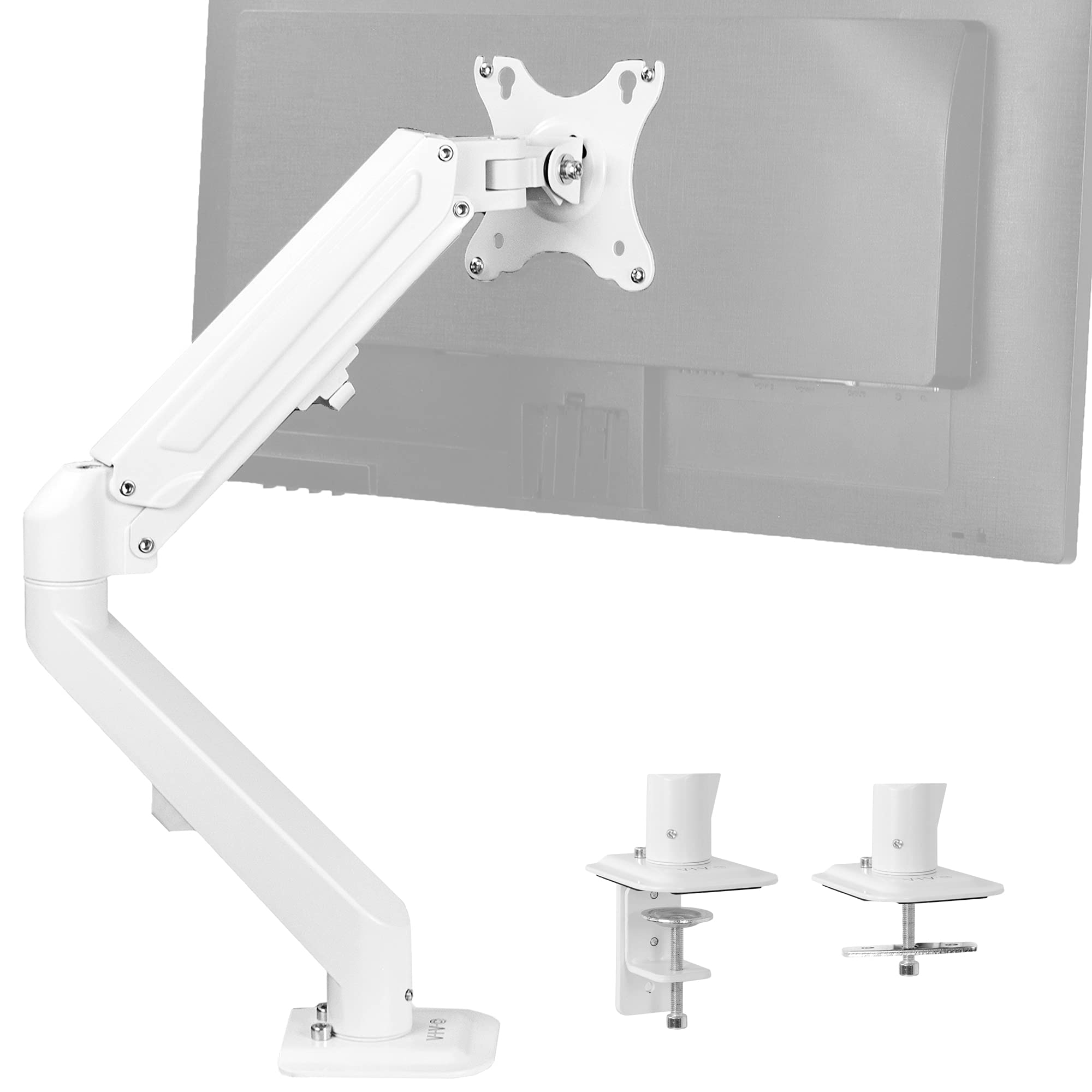 VIVO Articulating Single 17 to 27 inch Pneumatic Spring Arm Clamp-on Desk Mount Stand | Fits 1 Monitor Screen with Max VESA 100x100, White (STAND-V101OW)