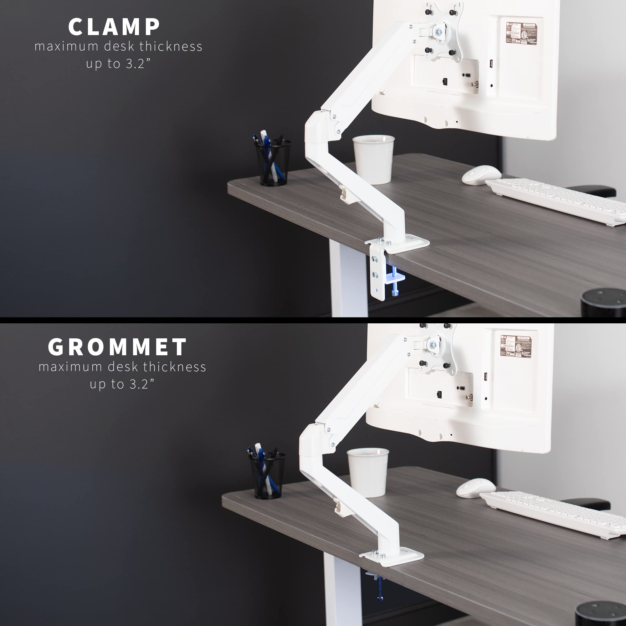 VIVO Articulating Single 17 to 27 inch Pneumatic Spring Arm Clamp-on Desk Mount Stand | Fits 1 Monitor Screen with Max VESA 100x100, White (STAND-V101OW)