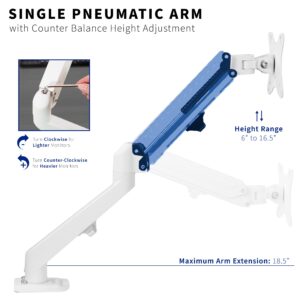 VIVO Articulating Single 17 to 27 inch Pneumatic Spring Arm Clamp-on Desk Mount Stand | Fits 1 Monitor Screen with Max VESA 100x100, White (STAND-V101OW)