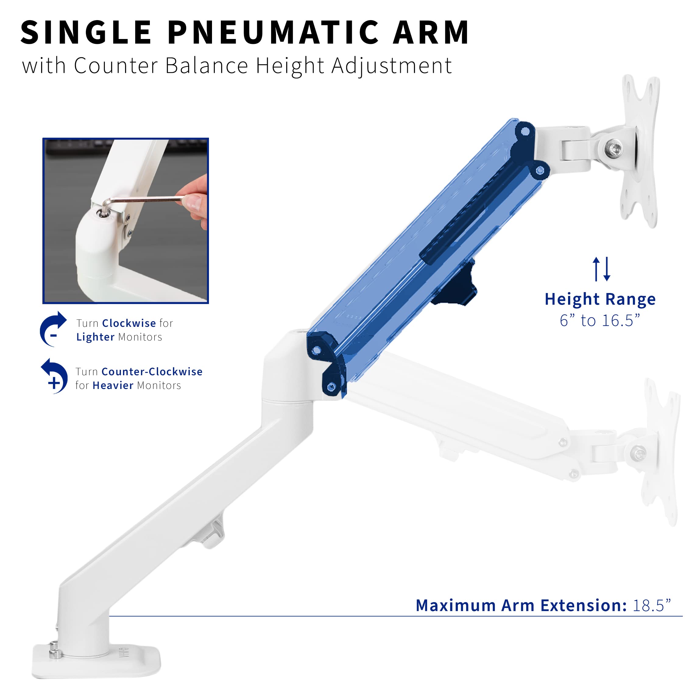 VIVO Articulating Single 17 to 27 inch Pneumatic Spring Arm Clamp-on Desk Mount Stand | Fits 1 Monitor Screen with Max VESA 100x100, White (STAND-V101OW)