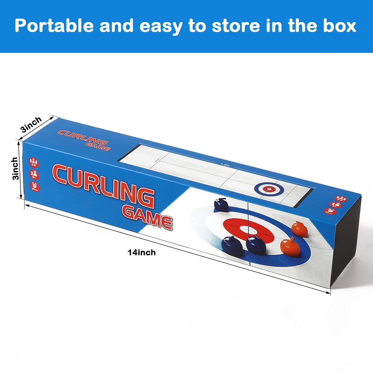 Yobbi Tabletop Curling Game for Kids, Adults & Family. Fun Indoor Sports Game for Everyone. Come with 8+2 Tabletop Curling Stones. Easy to Set Up, Play&Portable. Red & Blue Stones