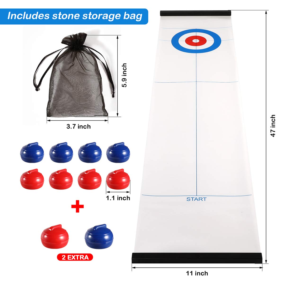 Yobbi Tabletop Curling Game for Kids, Adults & Family. Fun Indoor Sports Game for Everyone. Come with 8+2 Tabletop Curling Stones. Easy to Set Up, Play&Portable. Red & Blue Stones