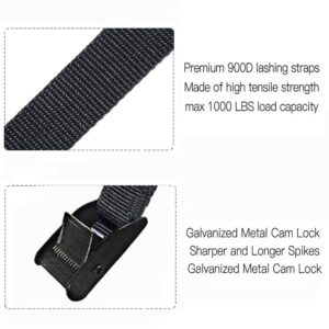 16ft Tie Down Straps, Lashing Straps Heavy Duty up to 700lbs，Adjustable Cam Buckle Tie-Down Straps for Motorcycle, Cargo, Trucks,Trailer,SUP, Kayak, Luggage- Black 2 Pack