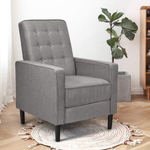 giantex push back recliner chair, modern fabric recliner w/button-tufted back, accent arm chair for living room, bedroom, home office(grey)