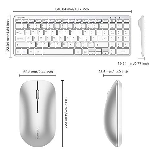 OMOTON Wireless Keyboard and Mouse Combo, Numeric Keypad/ Multimedia Shortcuts/ 3-Level Adjustable DPI, for Computer, PC, Desktop, Laptop with Windows System, Silver