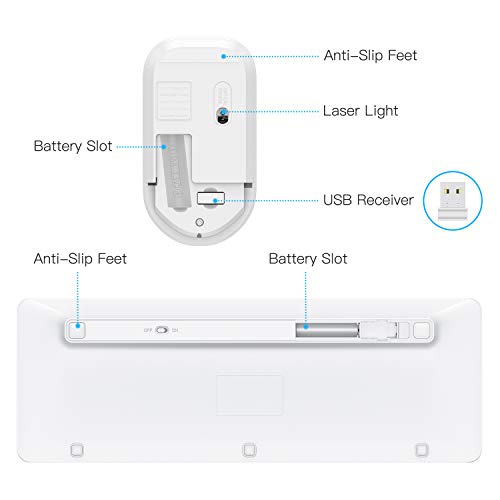 OMOTON Wireless Keyboard and Mouse Combo, Numeric Keypad/ Multimedia Shortcuts/ 3-Level Adjustable DPI, for Computer, PC, Desktop, Laptop with Windows System, Silver