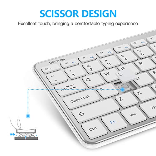 OMOTON Wireless Keyboard and Mouse Combo, Numeric Keypad/ Multimedia Shortcuts/ 3-Level Adjustable DPI, for Computer, PC, Desktop, Laptop with Windows System, Silver