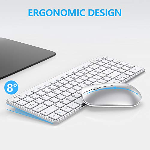 OMOTON Wireless Keyboard and Mouse Combo, Numeric Keypad/ Multimedia Shortcuts/ 3-Level Adjustable DPI, for Computer, PC, Desktop, Laptop with Windows System, Silver