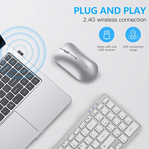 OMOTON Wireless Keyboard and Mouse Combo, Numeric Keypad/ Multimedia Shortcuts/ 3-Level Adjustable DPI, for Computer, PC, Desktop, Laptop with Windows System, Silver