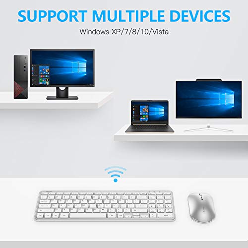 OMOTON Wireless Keyboard and Mouse Combo, Numeric Keypad/ Multimedia Shortcuts/ 3-Level Adjustable DPI, for Computer, PC, Desktop, Laptop with Windows System, Silver