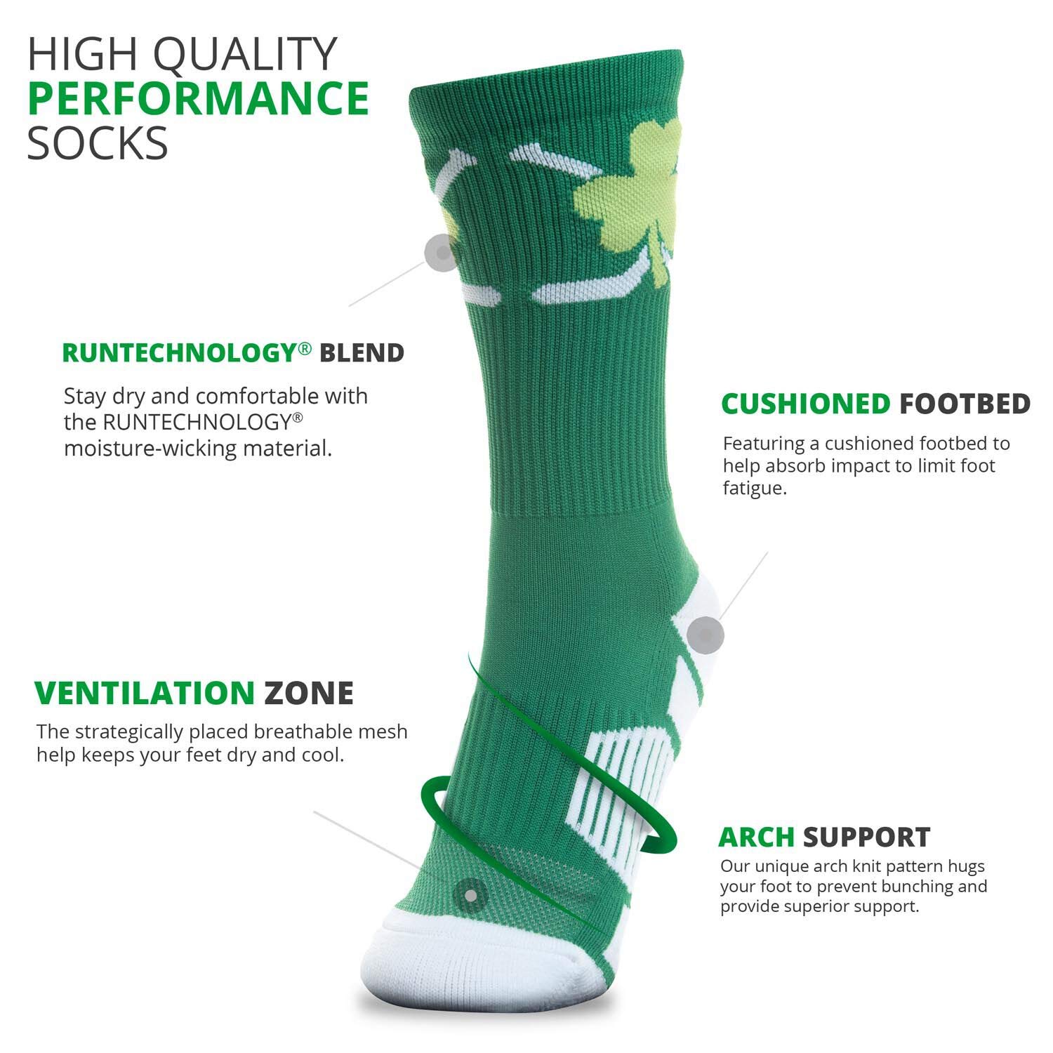 ChalkTalkSPORTS Hockey Athletic Woven Mid-Calf Socks | Shamrock Hockey Socks | Green