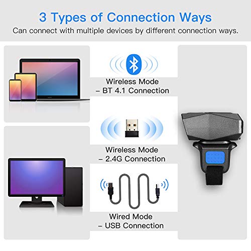 Upgraded Eyoyo 1D Wireless Ring Barcode Scanner Bluetooth, 3-in-1 USB Wired Inventory Bar Code Scanner Fast Scanning Portable Mini Finger Barcode Reader for Tablet iPhone IPad Android Windows Mac