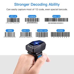 Upgraded Eyoyo 1D Wireless Ring Barcode Scanner Bluetooth, 3-in-1 USB Wired Inventory Bar Code Scanner Fast Scanning Portable Mini Finger Barcode Reader for Tablet iPhone IPad Android Windows Mac