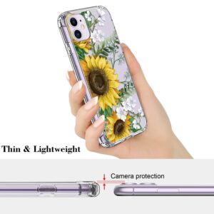 ICEDIO iPhone 11 Case with Screen Protector,Clear with Nice Sunflowers Floral Flower Patterns for Girls Women,Shockproof Slim Fit TPU Cover Protective Phone Case for Apple iPhone 11 6.1 inch