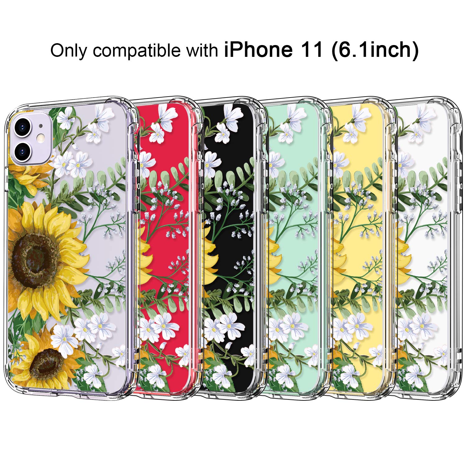 ICEDIO iPhone 11 Case with Screen Protector,Clear with Nice Sunflowers Floral Flower Patterns for Girls Women,Shockproof Slim Fit TPU Cover Protective Phone Case for Apple iPhone 11 6.1 inch