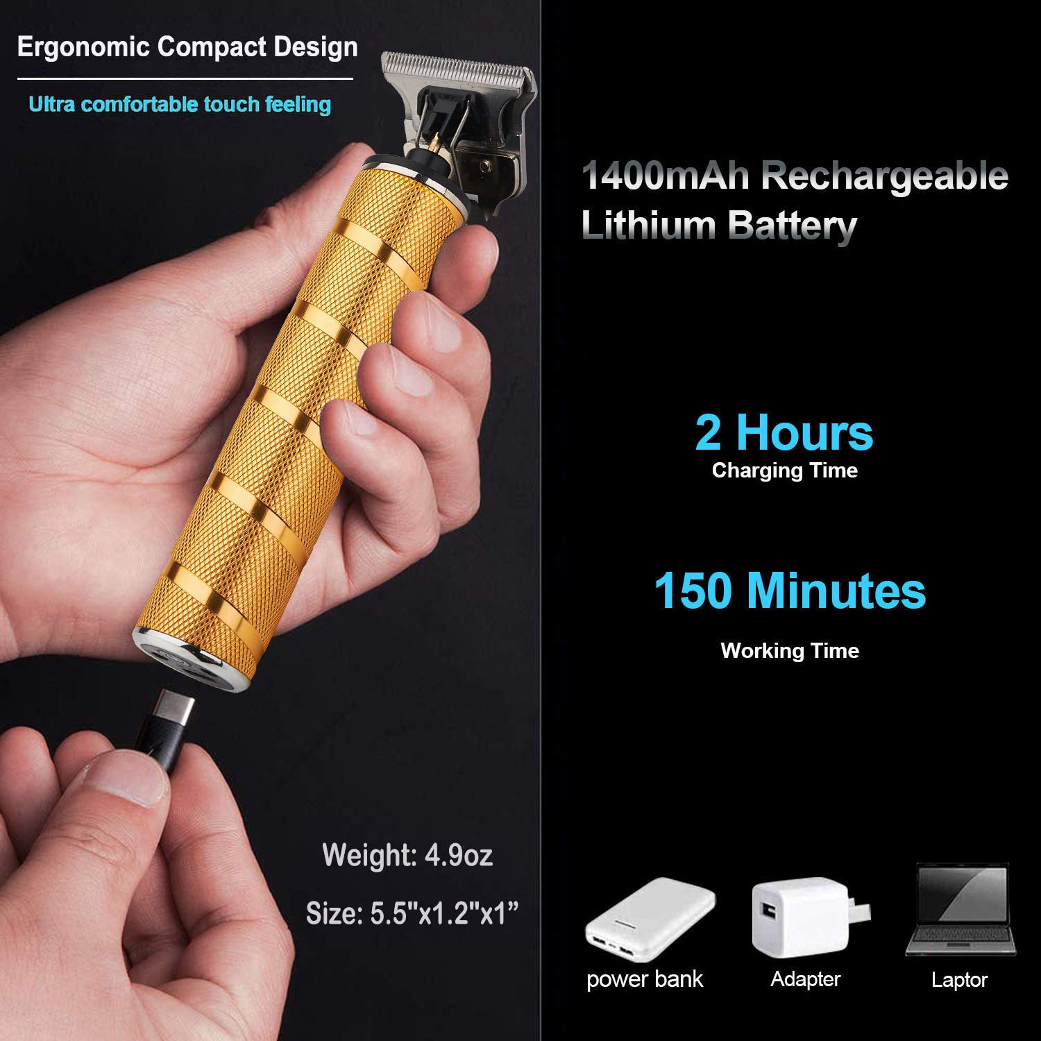 Suttik Cordless Hair Trimmers Hair Clippers, Professional Ornate T-Blade Trimmer Clippers Edgers for Men Waterproof Trimmers for Barber Liners Gold, Father's Day Gift for Men