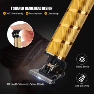 Suttik Cordless Hair Trimmers Hair Clippers, Professional Ornate T-Blade Trimmer Clippers Edgers for Men Waterproof Trimmers for Barber Liners Gold, Father's Day Gift for Men