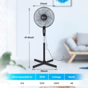 Simple Deluxe Oscillating 16″ 3 Adjustable Speed Pedestal Stand Fan for Indoor, Bedroom, Living Room, Home Office & College Dorm Use, 16 Inch, Black