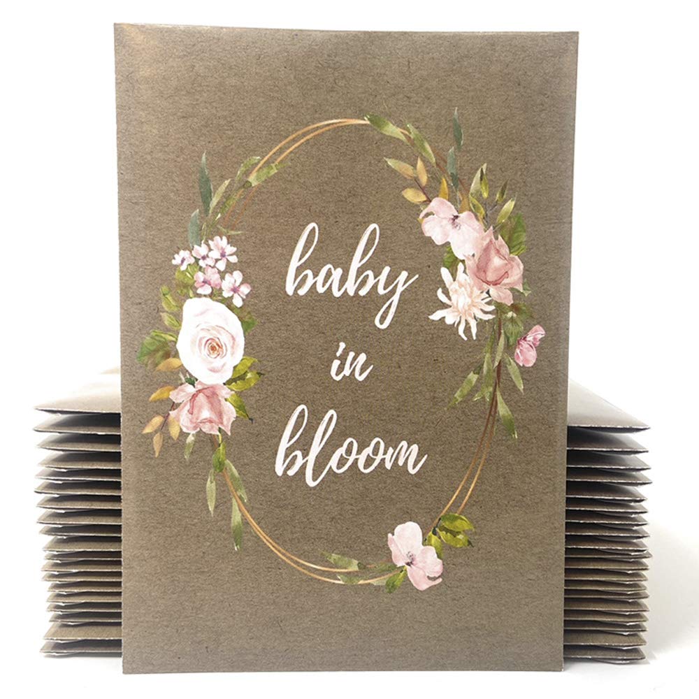 Baby Shower Party Favors for Guests - Baby in Bloom Seed Packets - Pink Floral Accents and Greenery - Already Filled - Pack of 20