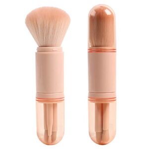 Small Makeup Brush Set Pink - 4 in 1 Portable Travel Lip Brush, Highlight Brush, Eyeshadow Brush, Foundation Blending Powder Brush Retractable Mini Facial Cosmetic Brush Set