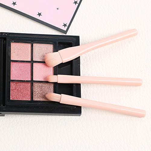 Small Makeup Brush Set Pink - 4 in 1 Portable Travel Lip Brush, Highlight Brush, Eyeshadow Brush, Foundation Blending Powder Brush Retractable Mini Facial Cosmetic Brush Set