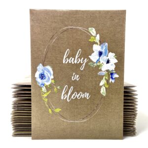 Baby Shower Party Favors for Guests - Baby in Bloom Seed Packets - Blue Floral Accents and Greenery - Already Filled - Pack of 20