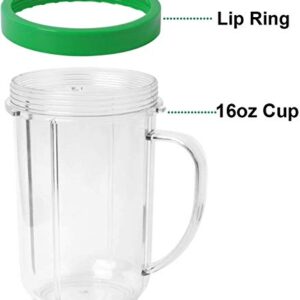 Wadoy MB1001 16oz Bullet Cups Compatible with Magic Bullet Blender Juicer 250W MB-1001 Party Cups Mugs with Colored Lip Rings (Pack of 4)