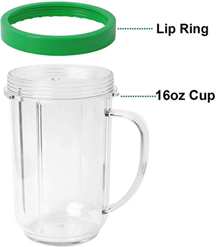 Wadoy MB1001 16oz Bullet Cups Compatible with Magic Bullet Blender Juicer 250W MB-1001 Party Cups Mugs with Colored Lip Rings (Pack of 4)