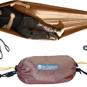 Go Hammock 2.0-11' Long for Max Comfort, w/Ridgeline, Rapid Deployment Bag, Carabiners & Fabric Tensioners (Coyote Brown)