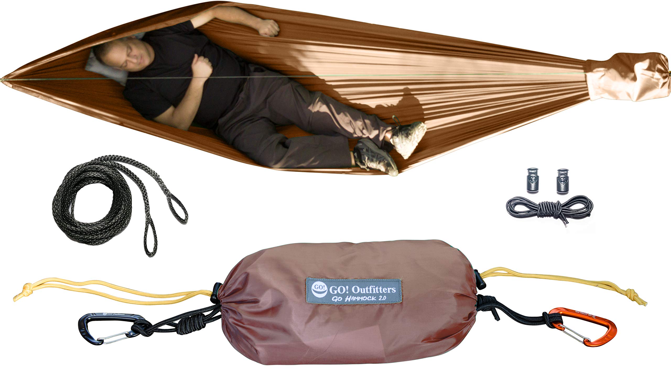 Go Hammock 2.0-11' Long for Max Comfort, w/Ridgeline, Rapid Deployment Bag, Carabiners & Fabric Tensioners (Coyote Brown)