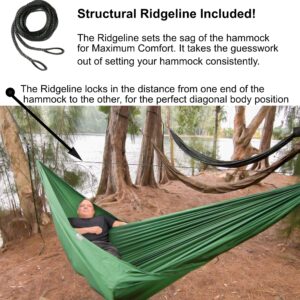 Go Hammock 2.0-11' Long for Max Comfort, w/Ridgeline, Rapid Deployment Bag, Carabiners & Fabric Tensioners (Coyote Brown)