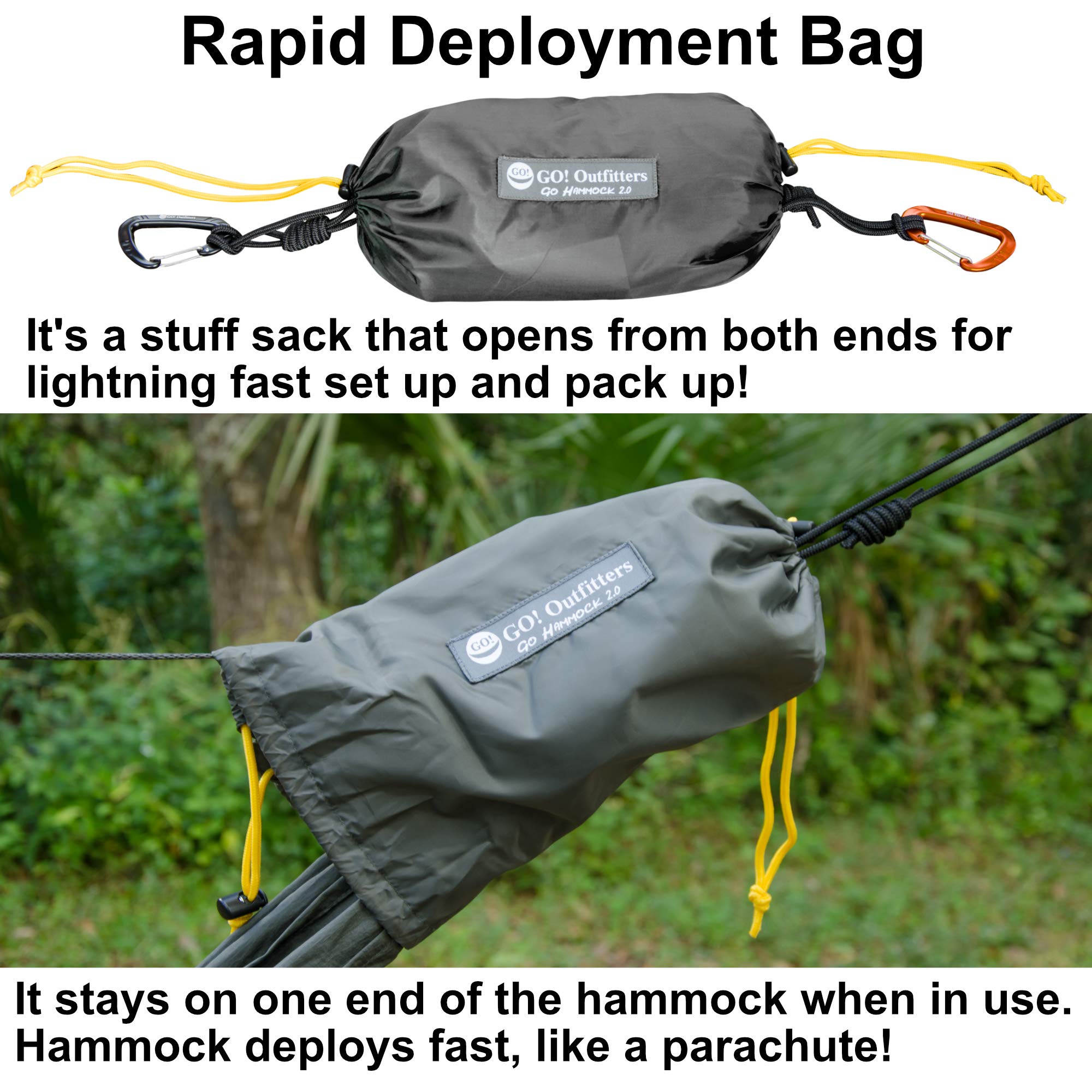 Go Hammock 2.0-11' Long for Max Comfort, w/Ridgeline, Rapid Deployment Bag, Carabiners & Fabric Tensioners (Coyote Brown)