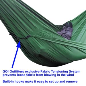 Go Hammock 2.0-11' Long for Max Comfort, w/Ridgeline, Rapid Deployment Bag, Carabiners & Fabric Tensioners (Coyote Brown)