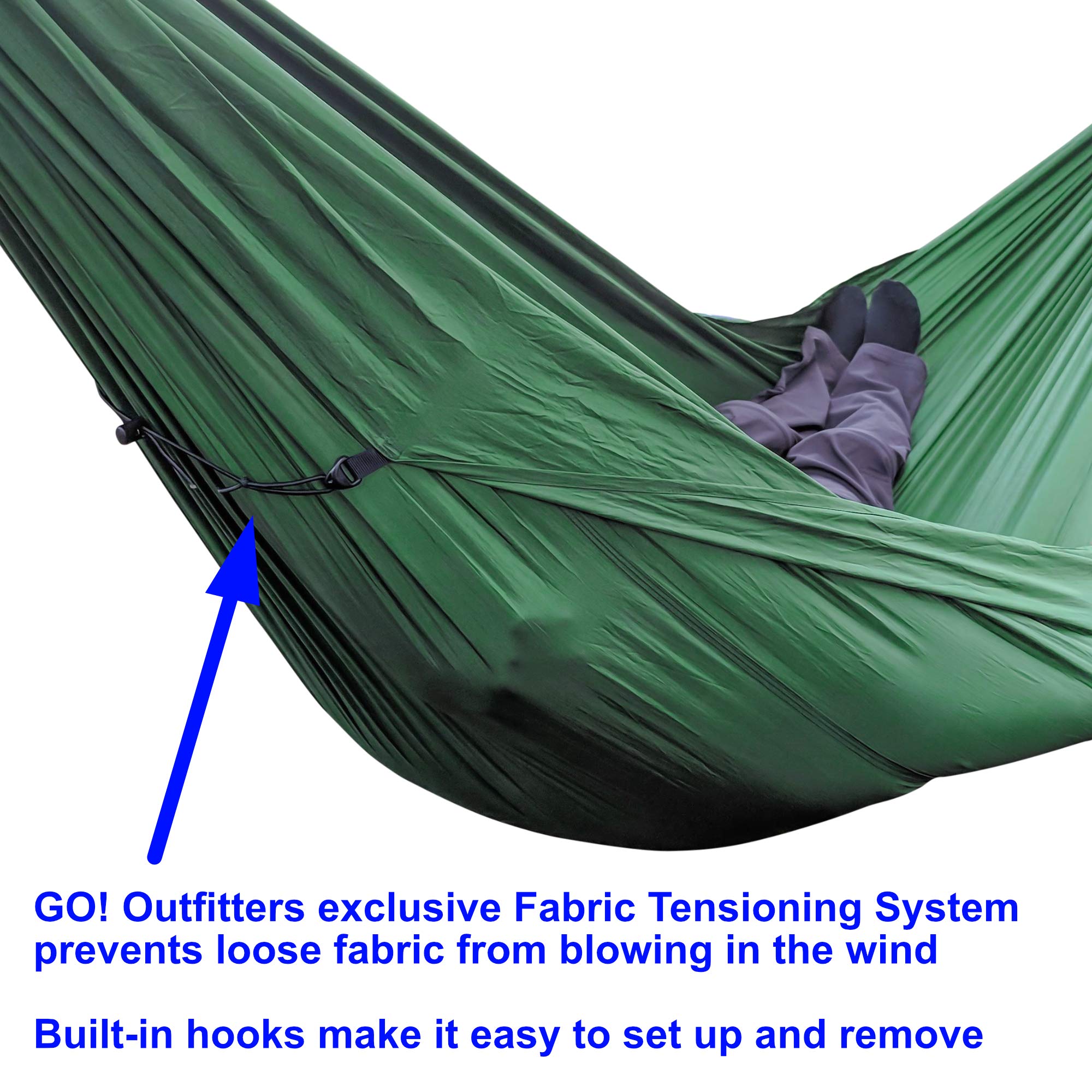 Go Hammock 2.0-11' Long for Max Comfort, w/Ridgeline, Rapid Deployment Bag, Carabiners & Fabric Tensioners (Coyote Brown)