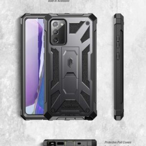 Poetic Spartan Series for Samsung Galaxy Note 20 Case, Full-Body Rugged Dual-Layer Metallic Color Accent with Premium Leather Texture Shockproof Protective Cover with Kickstand, Gun Metal