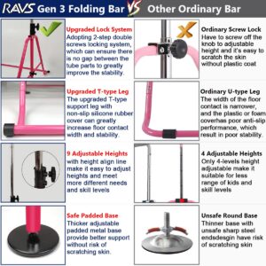 RAVS Gymnastics Bar for Kids with Swing Set Expandable Gymnastics Bars for Home 3' to 5' Adjustable Height Folding Gymnastics Training Bar Max Load 170LBS